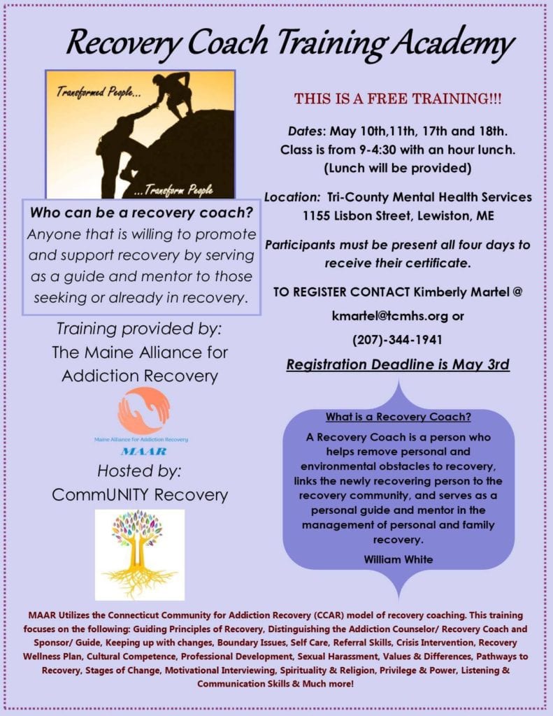 Free Recovery Coach Training in Lewiston! - Western Maine Addiction ...